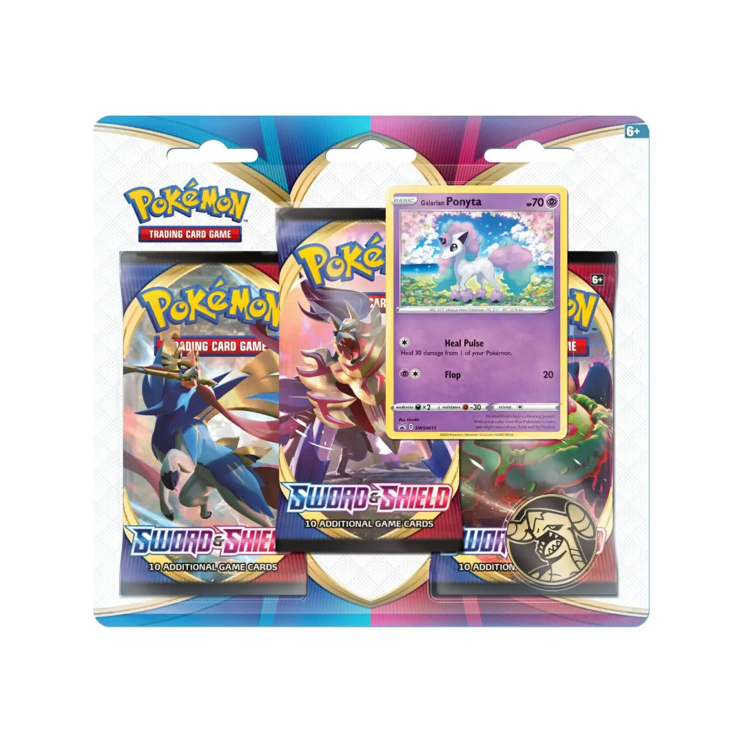 Buy Sword & Shield Base 3 Pack Blister Galarian Ponyta – OBSIDIA TCG